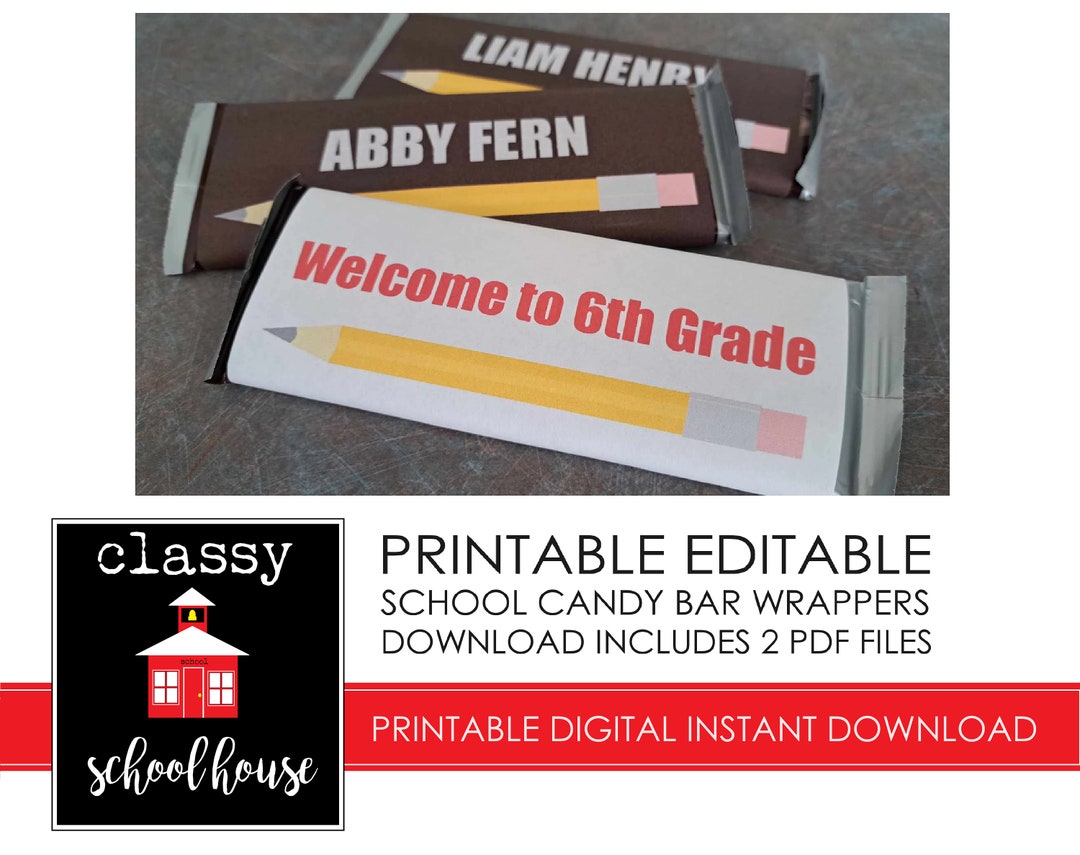 PRINTABLE School Candy Bar Wrapper EDITABLE PDF File Back to Shool ...