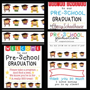DIGITAL Editable Preschool Graduation Set Diplomas Banner Invitations ...