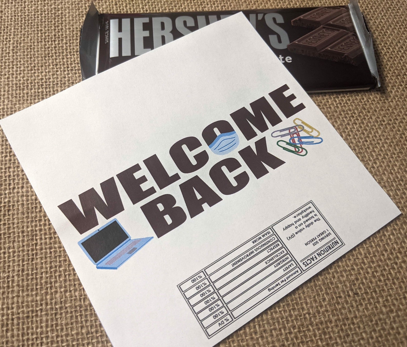 PRINTABLE Welcome Back to the Office Hershey Bar Wrapper - Etsy