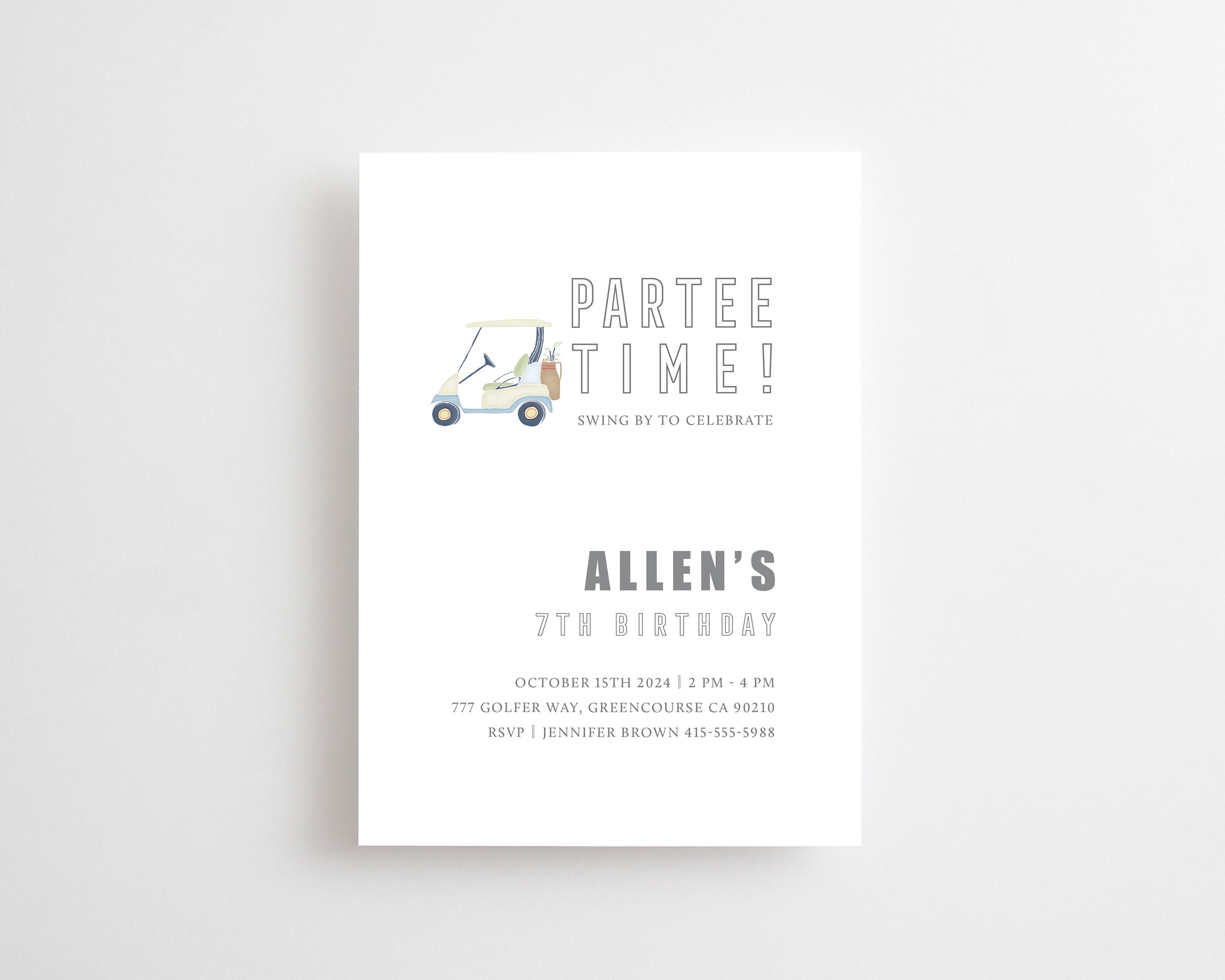 Kids Birthday Party Invitation. Golf Cart Invite for Boy. Simple ...