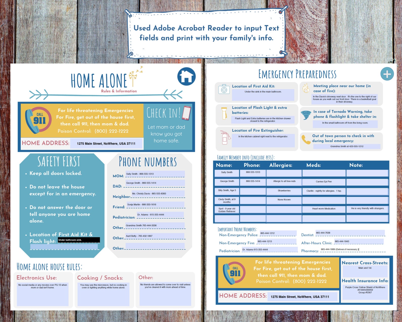 Home Alone & Emergency Contact Information Digital Download - Etsy