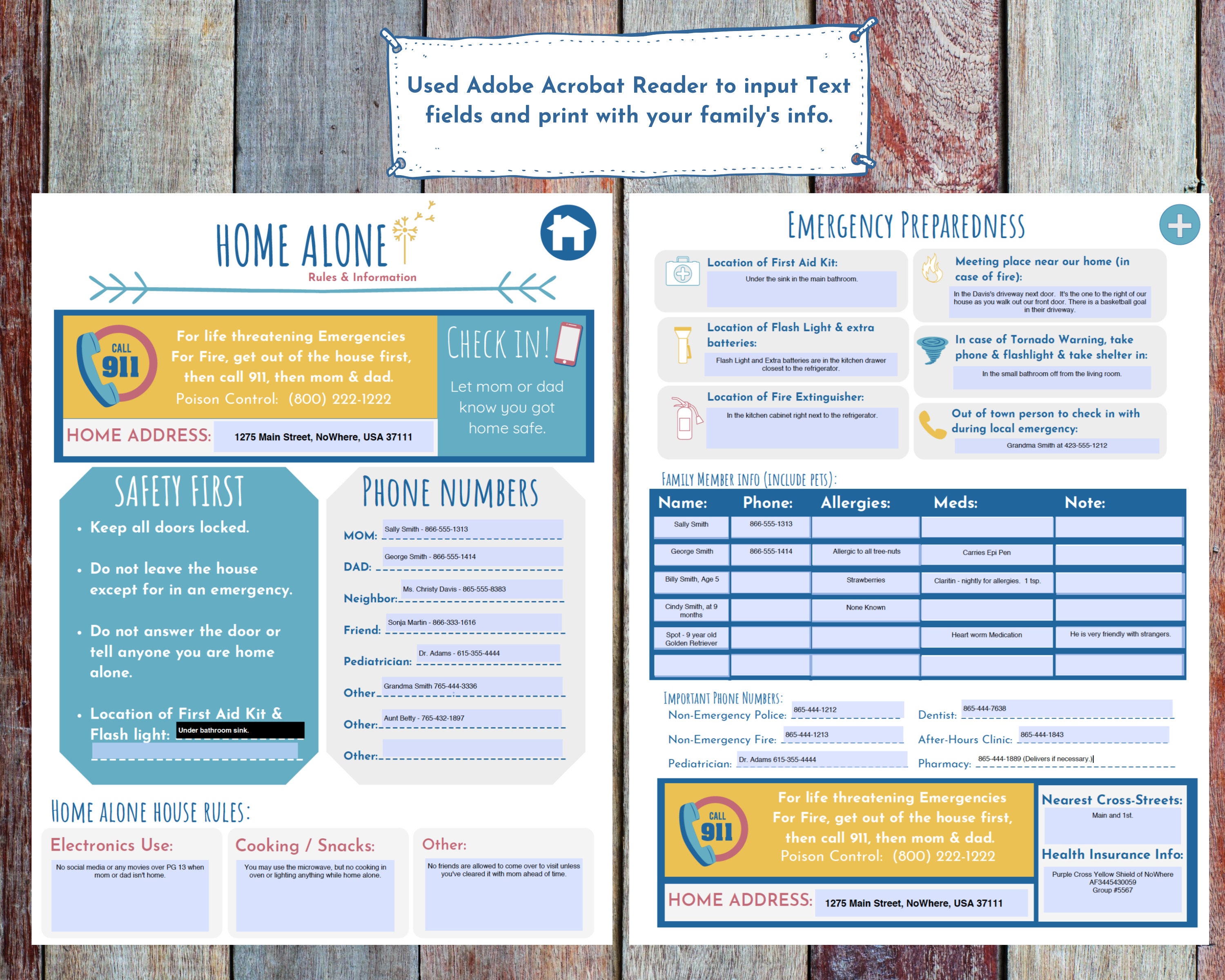 Home Alone & Emergency Contact Information Digital Download - Etsy