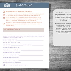 Teen Driver Safety Kit - Printable Glove Box Forms for Emergency Info ...