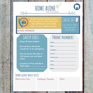 Home Alone & Emergency Contact Information Digital Download - Etsy