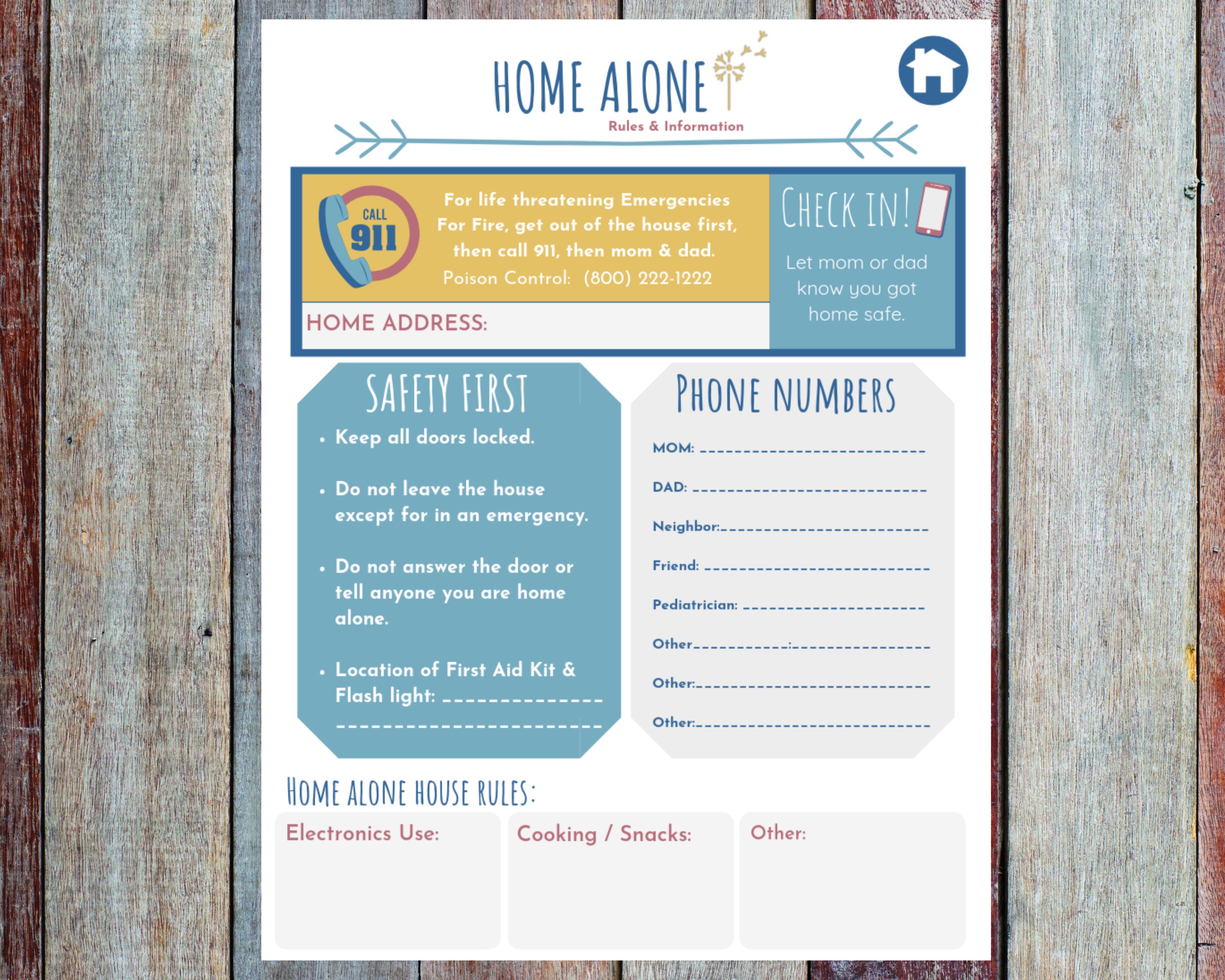 Home Alone & Emergency Contact Information Digital Download - Etsy