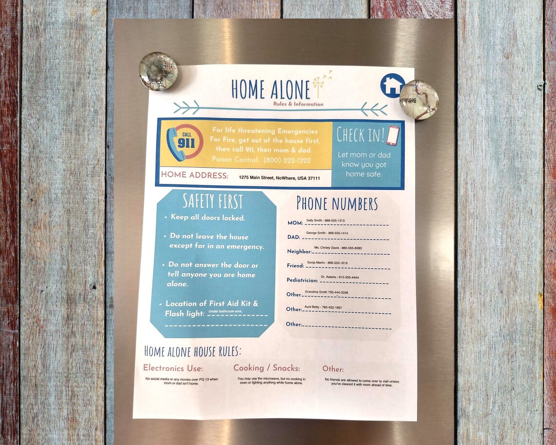 Home Alone & Emergency Contact Information Digital Download | Etsy
