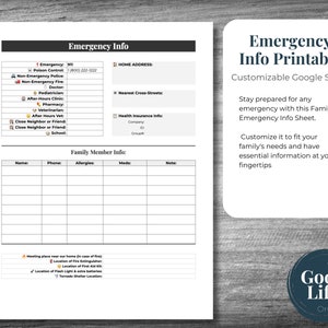 Emergency Info Sheet - Printable Family Safety and Preparedness ...