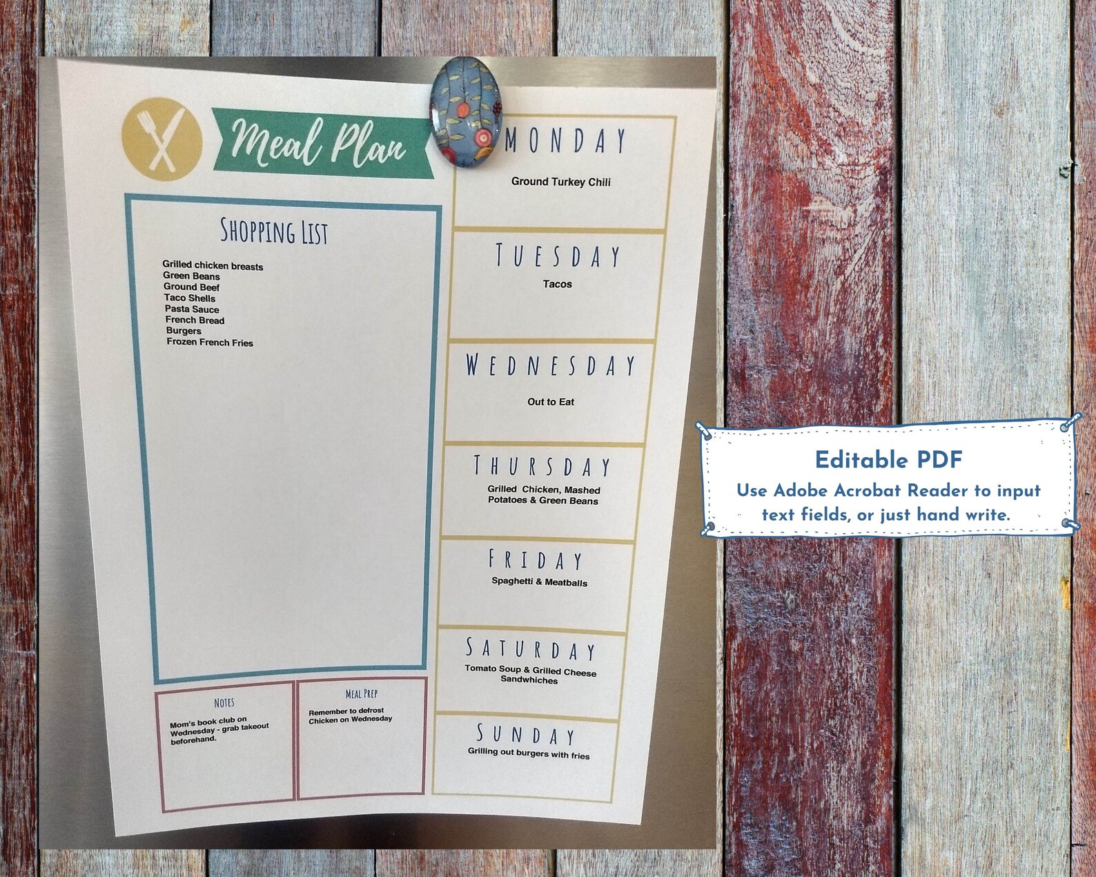 Weekly Menu Meal Planner Page Digital Download - Etsy