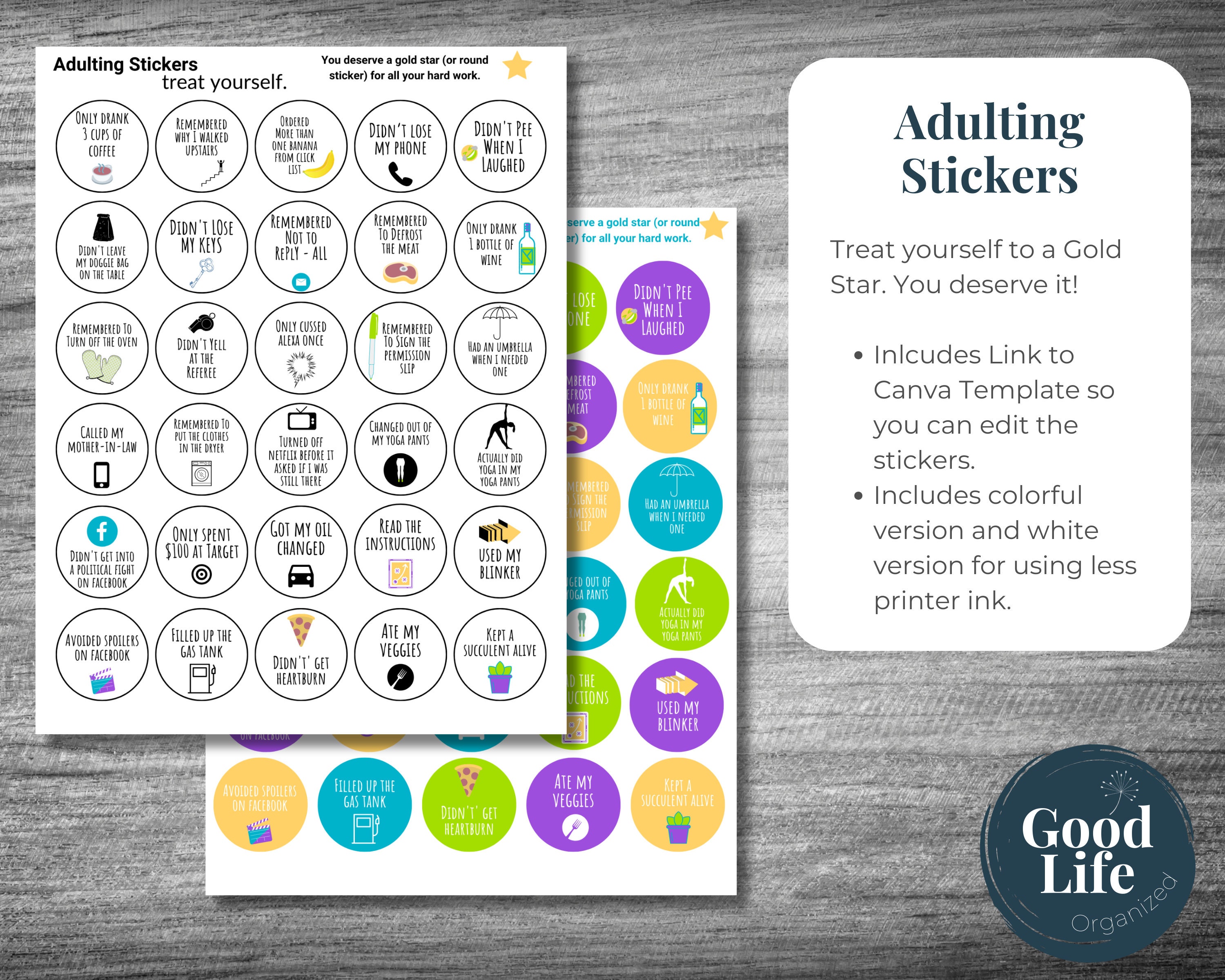 Adulting Stickers Digital Download Printable & Canva Template - Planner ...