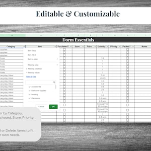 Dorm Essentials Checklist / Shopping List – Editable Google Sheets for ...