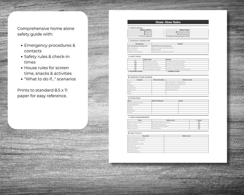 Home Alone Safety & Emergency Contact Kit | Google Sheets Digital ...