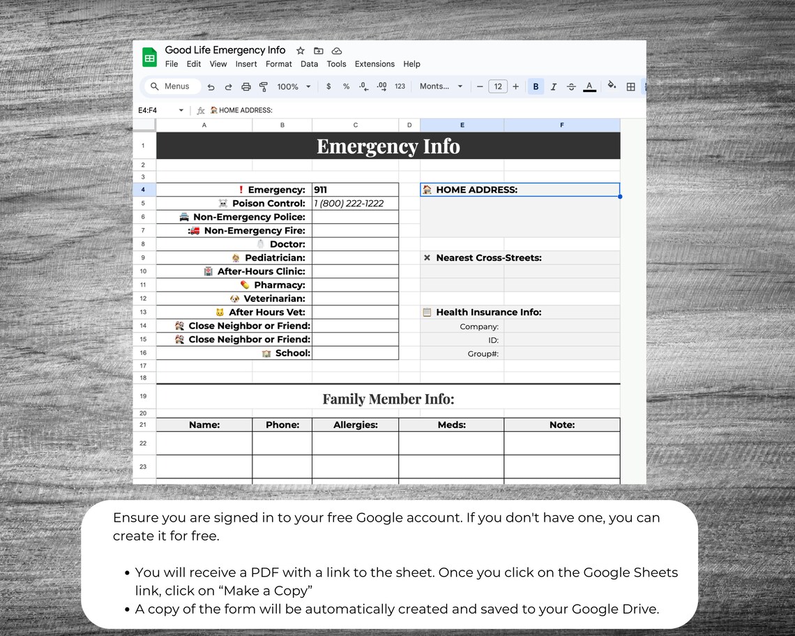 Emergency Info Sheet - Printable Family Safety and Preparedness ...