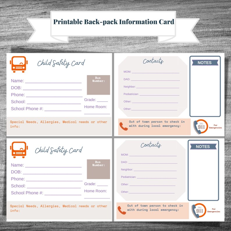 Backpack Tag - Child Identification Card - Allergy Tag - Child Safety ...