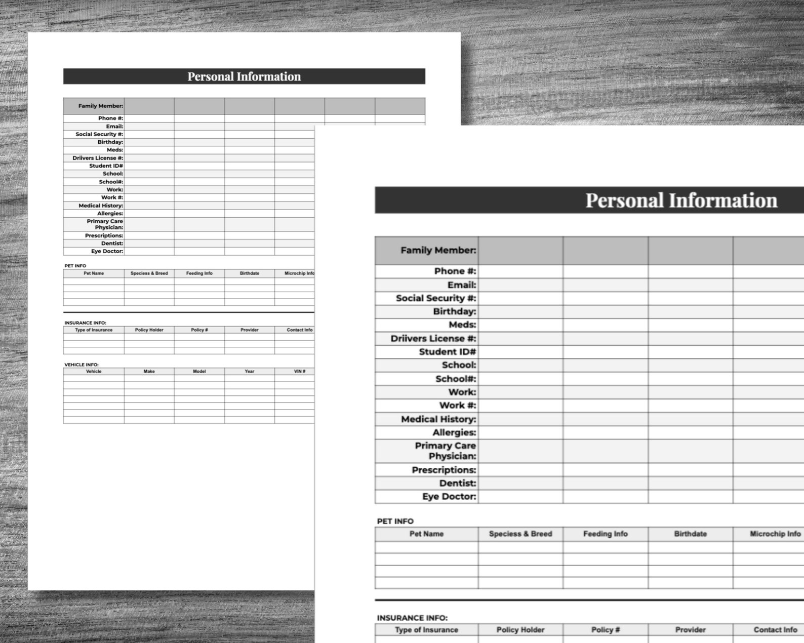Family & Household Information Template | Google Sheets Digital ...