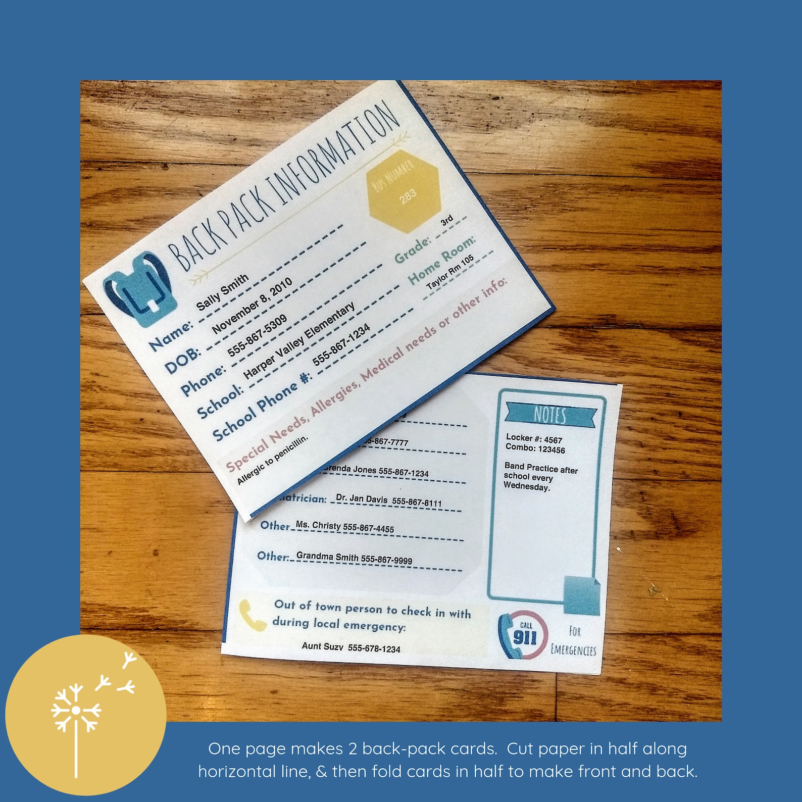 Backpack Tag - Child Identification Card - Allergy Tag - Child Safety ...