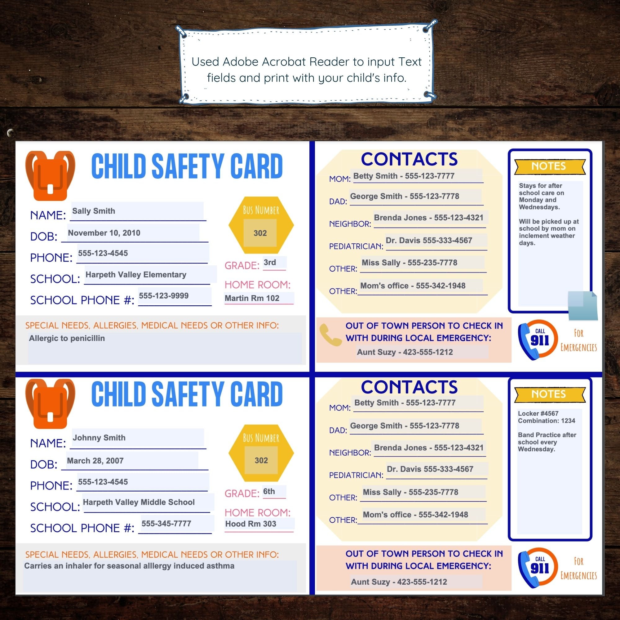 Backpack Tag - Child Identification Card - Allergy Tag - Child Safety ...