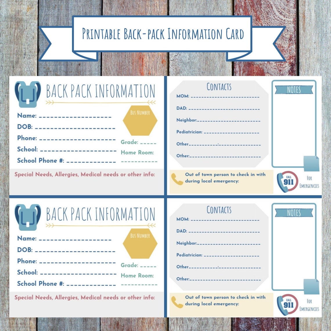 Backpack Tag - Child Identification Card - Allergy Tag - Child Safety ...