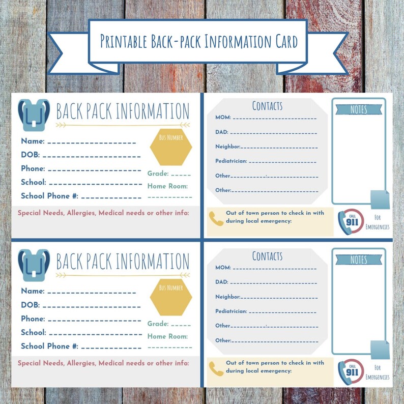 Backpack Tag - Child Identification Card - Allergy Tag - Child Safety ...