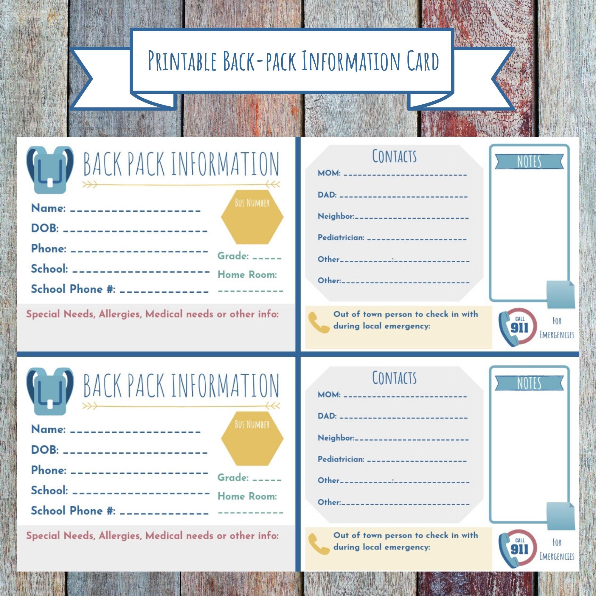 Backpack Tag - Child Identification Card - Allergy Tag - Child Safety ...