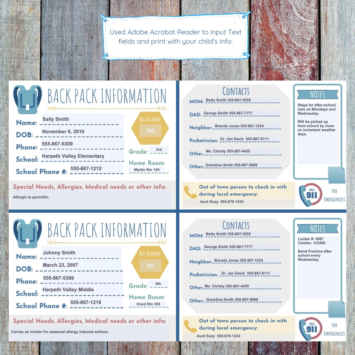 Backpack Tag - Child Identification Card - Allergy Tag - Child Safety ...