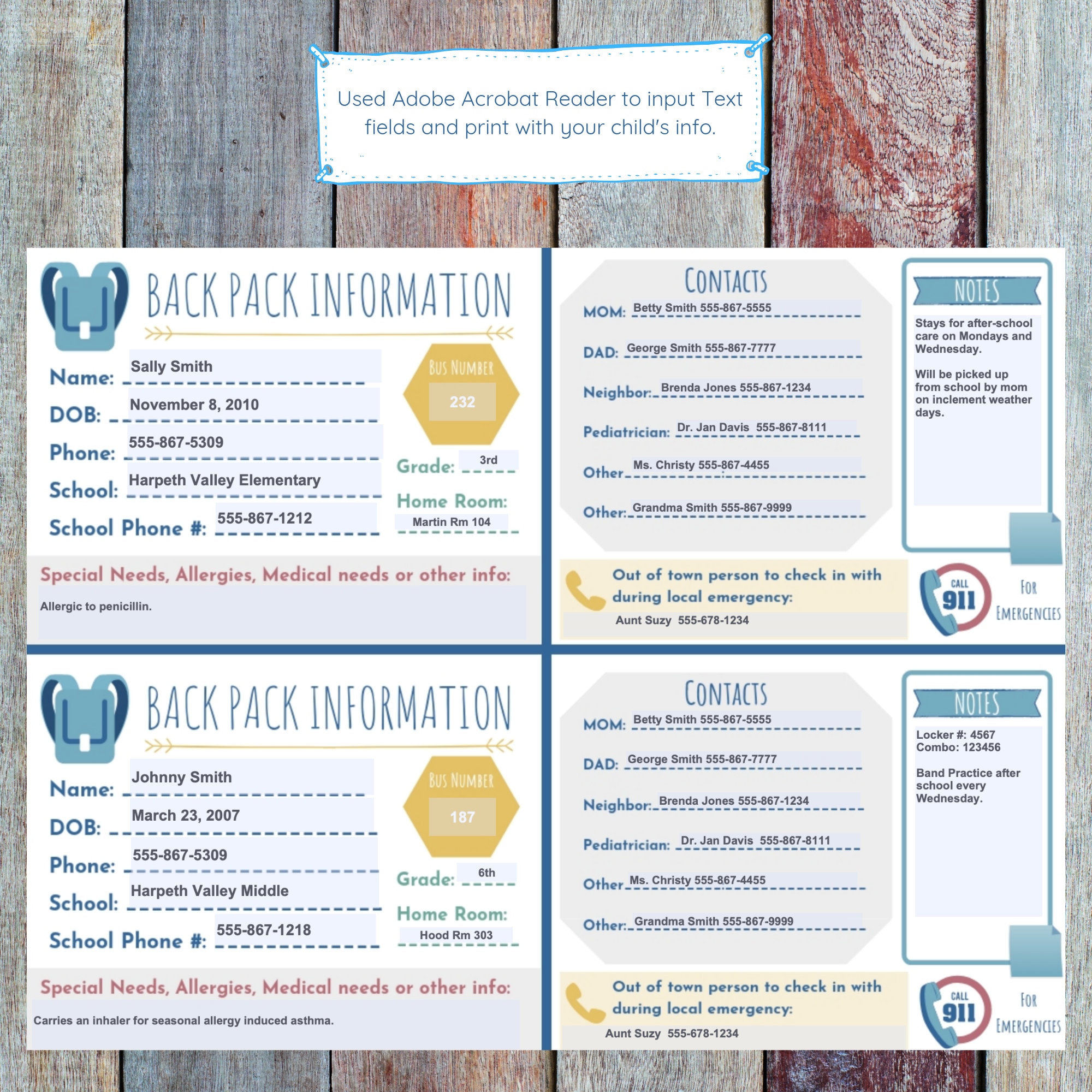 Backpack Tag - Child Identification Card - Allergy Tag - Child Safety ...