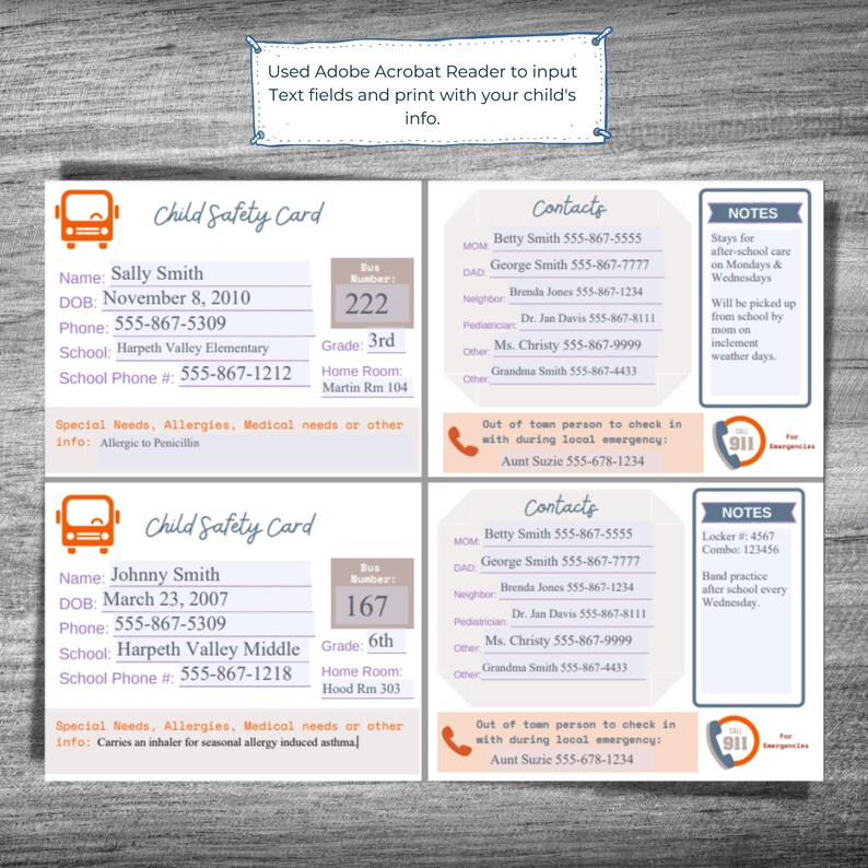 Backpack Tag - Child Identification Card - Allergy Tag - Child Safety ...