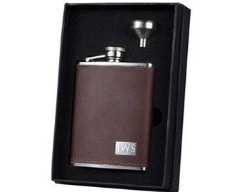 Personalized Flask Set 6oz Brown Leather Stainless Steel Hip | Etsy