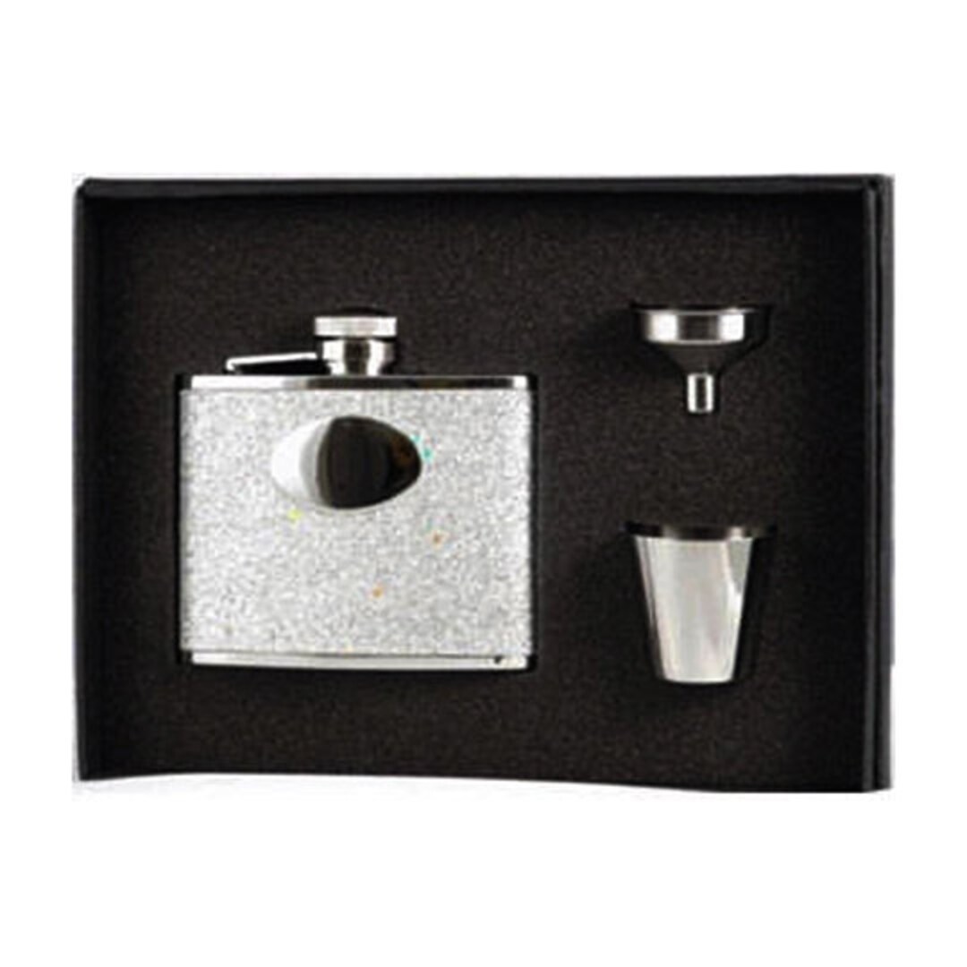 Personalized Flask for Women, 4oz Silver Glitter Stainless Steel Flask ...