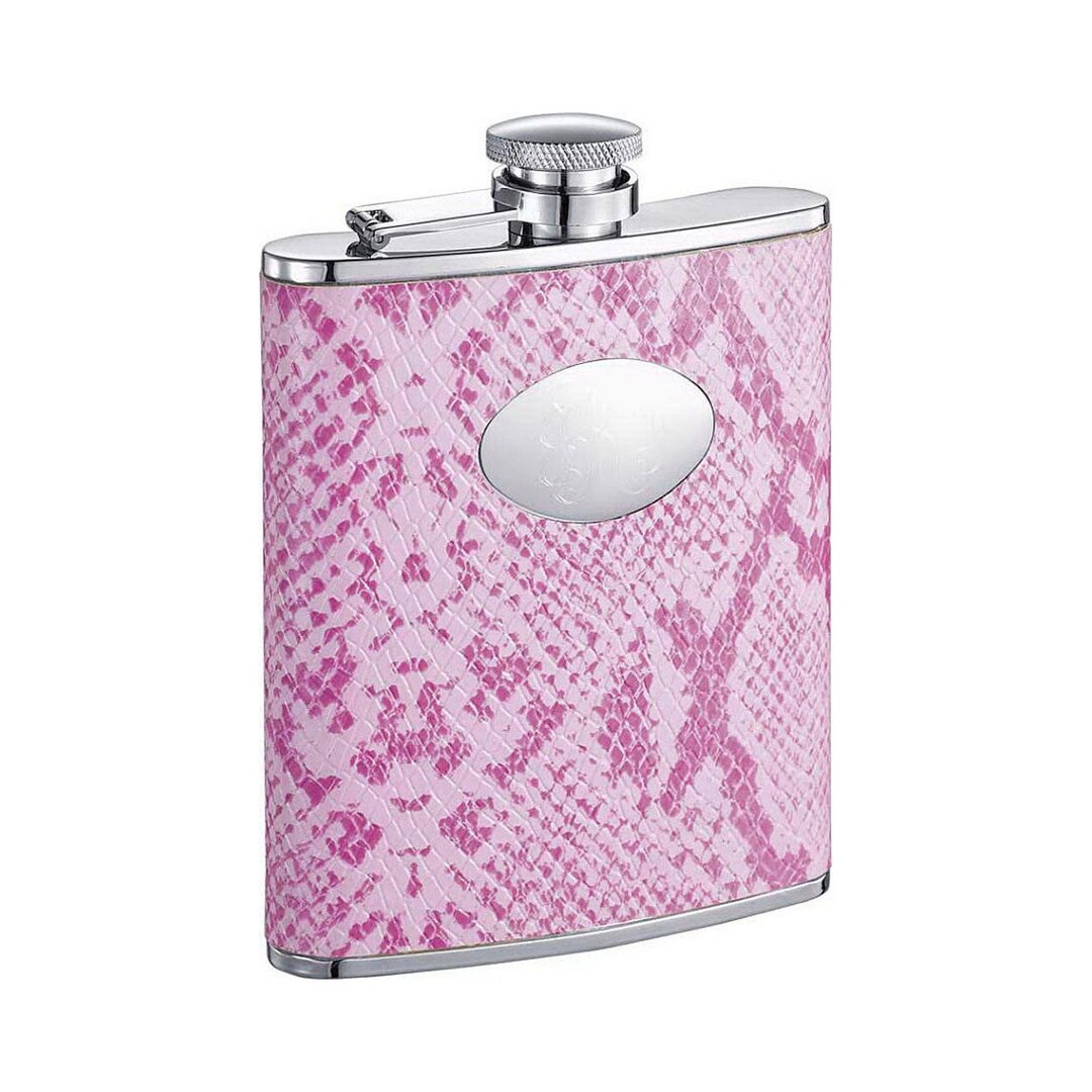 Personalized Flask for Women, 6oz Pink Snakeskin Pattern Hip Flask ...