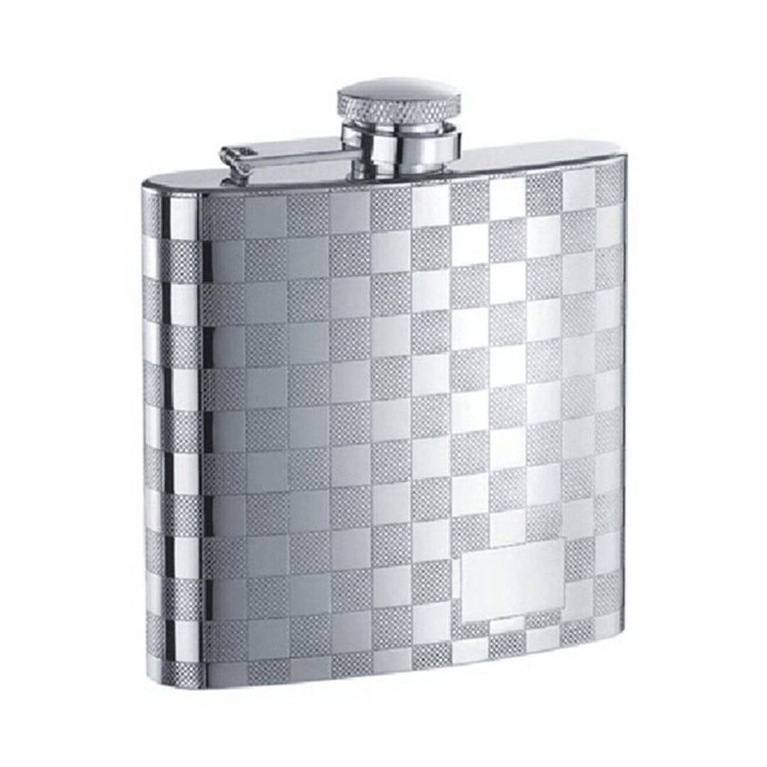 Flask Personalized, 6oz Checkered Stainless Steel Hip Flask Engraved ...