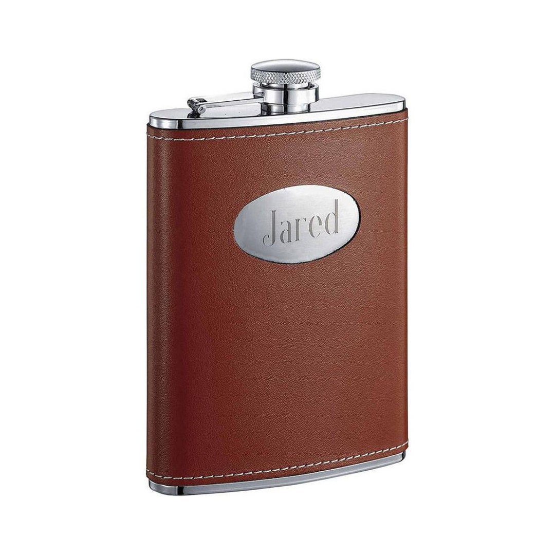 Flask for Men Personalized, 8oz Stainless Steel Brown Leather Flask Engraved, Groomsmen Flask ...