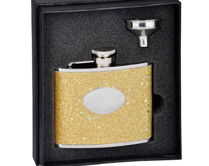 Personalized Flask for Women, 4oz Glitter Stainless Steel Hip Flask Set ...