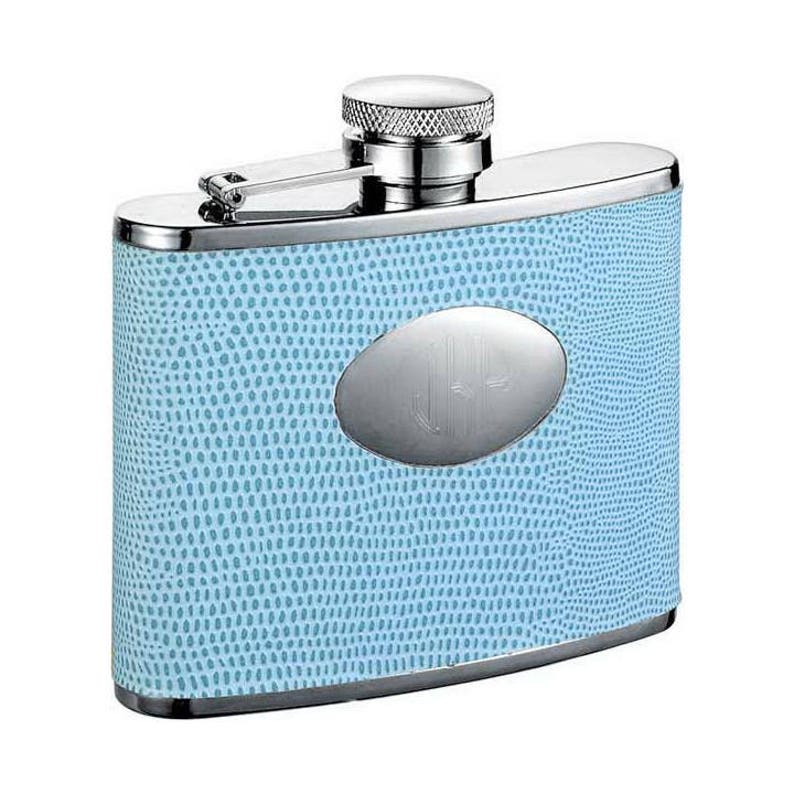 Personalized Flask for Women, 4oz Blue Leather Stainless Steel Hip ...