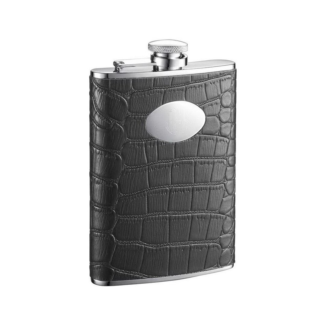 Flask for Men Personalized, 8oz Stainless Steel Black Leather Flask ...