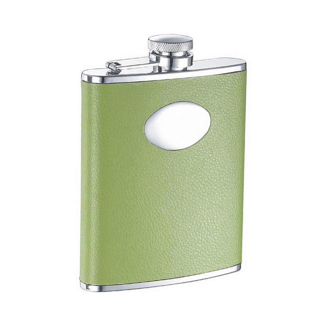 Personalized Flask for Women, 6oz Green Leather Stainless Steel Flask ...