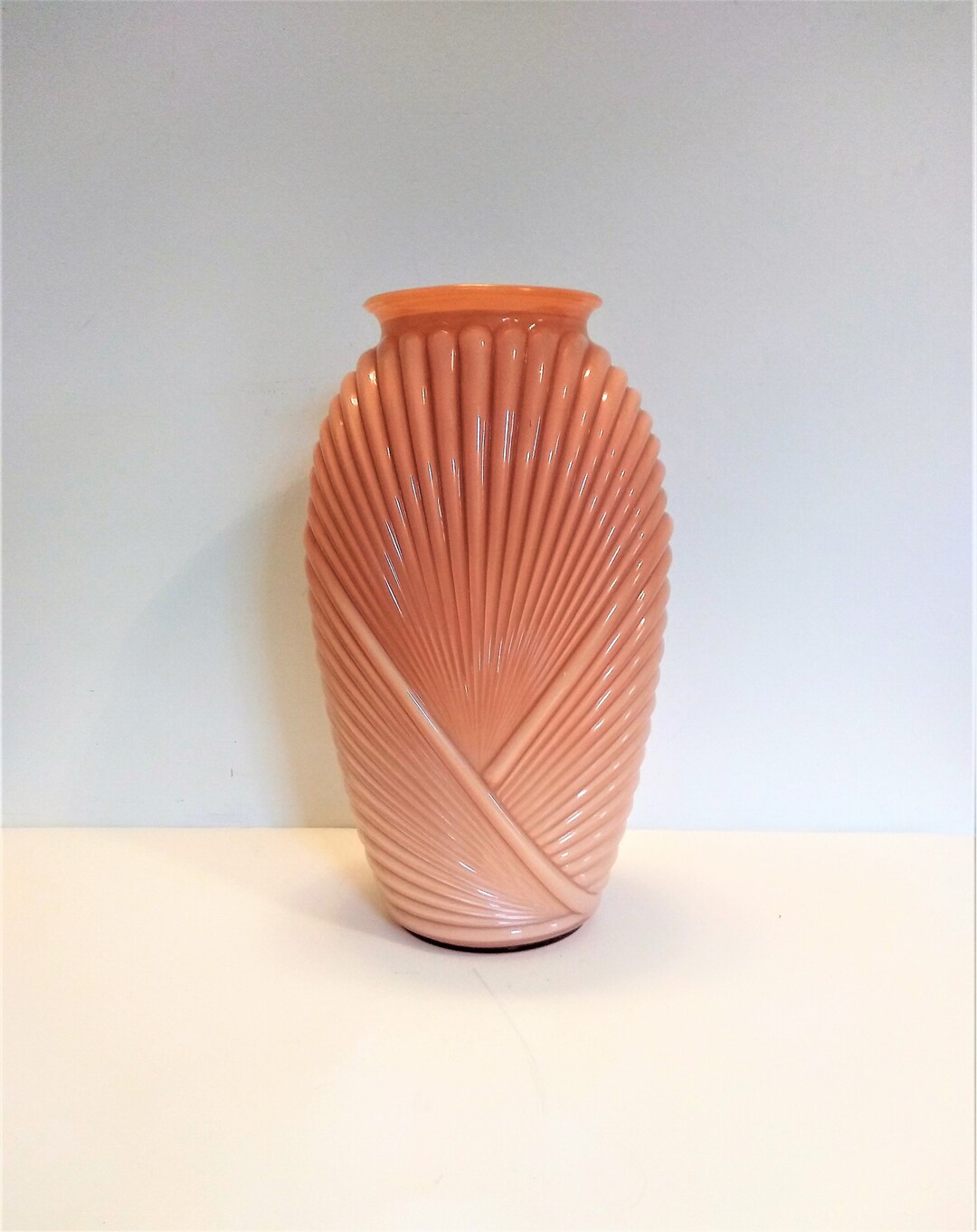 Large Art Deco Pleated Vase | Vintage Glass Pleated Vase | Draped Vase ...