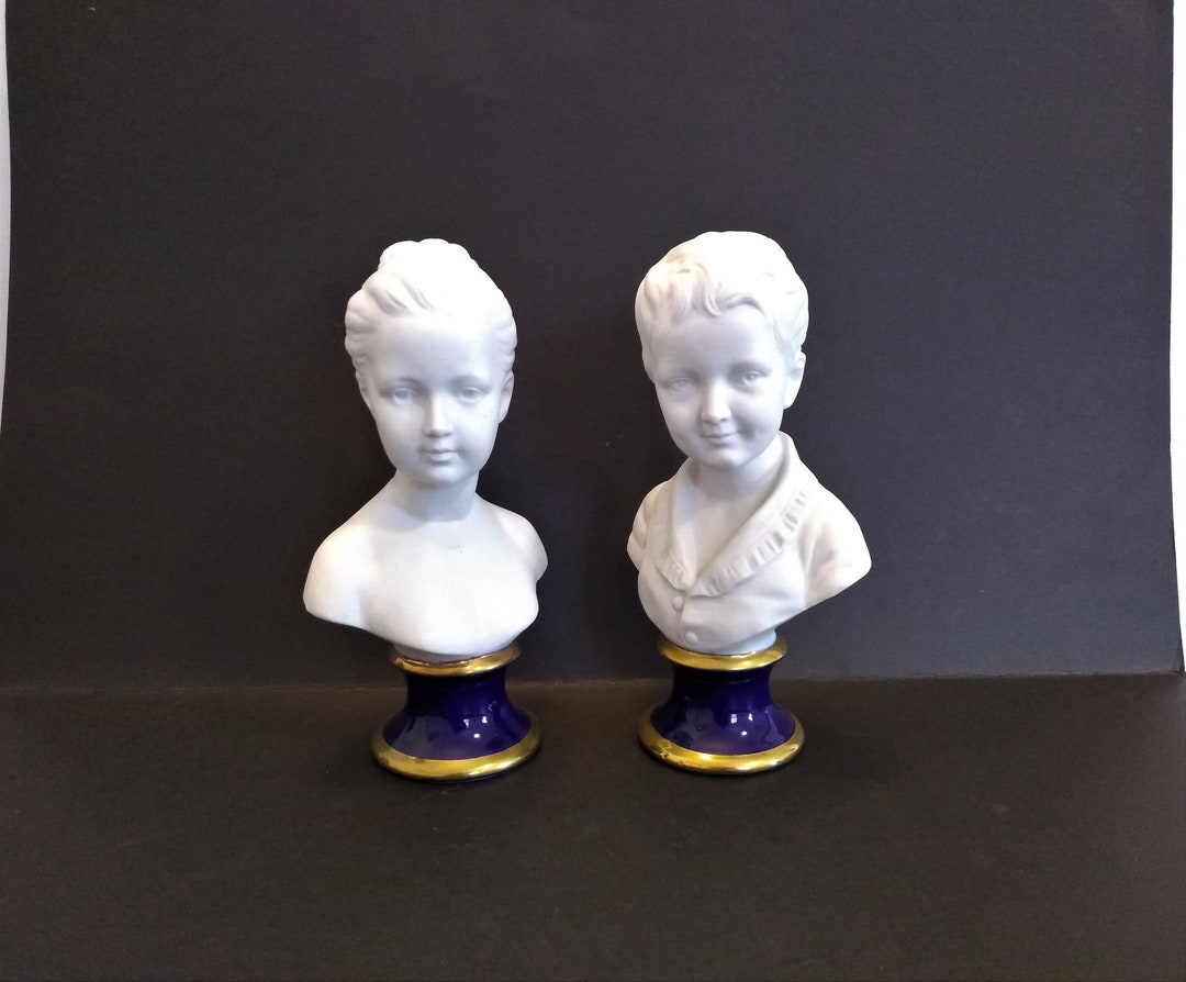 8" Vintage Pucci Bisque Boy and Girl Bust Set | Pucci Porcelain | Pucci ...