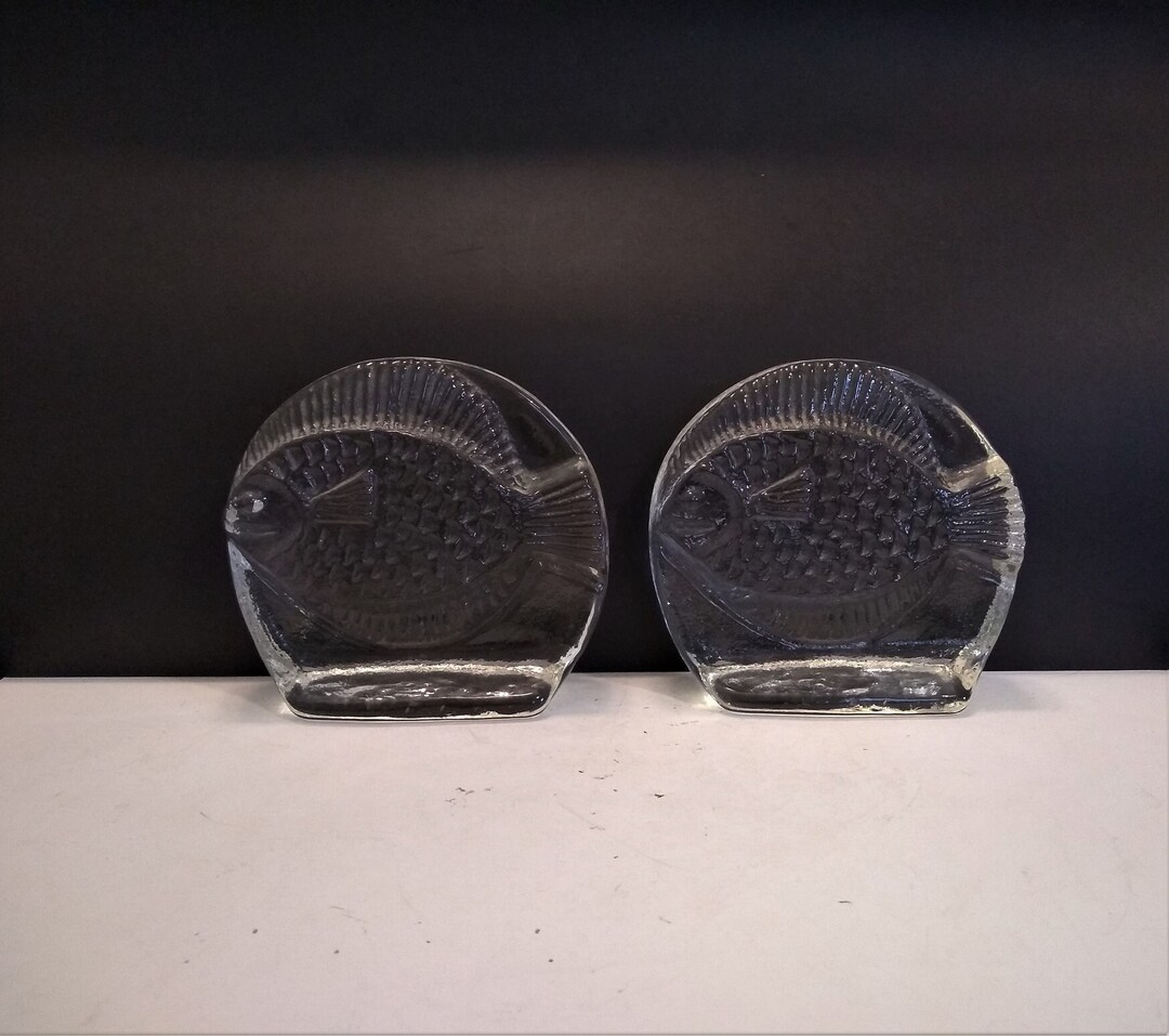 6 Lbs. Glass Fish Bookends by Blenko | Blenko Glass Fish Bookends - Etsy