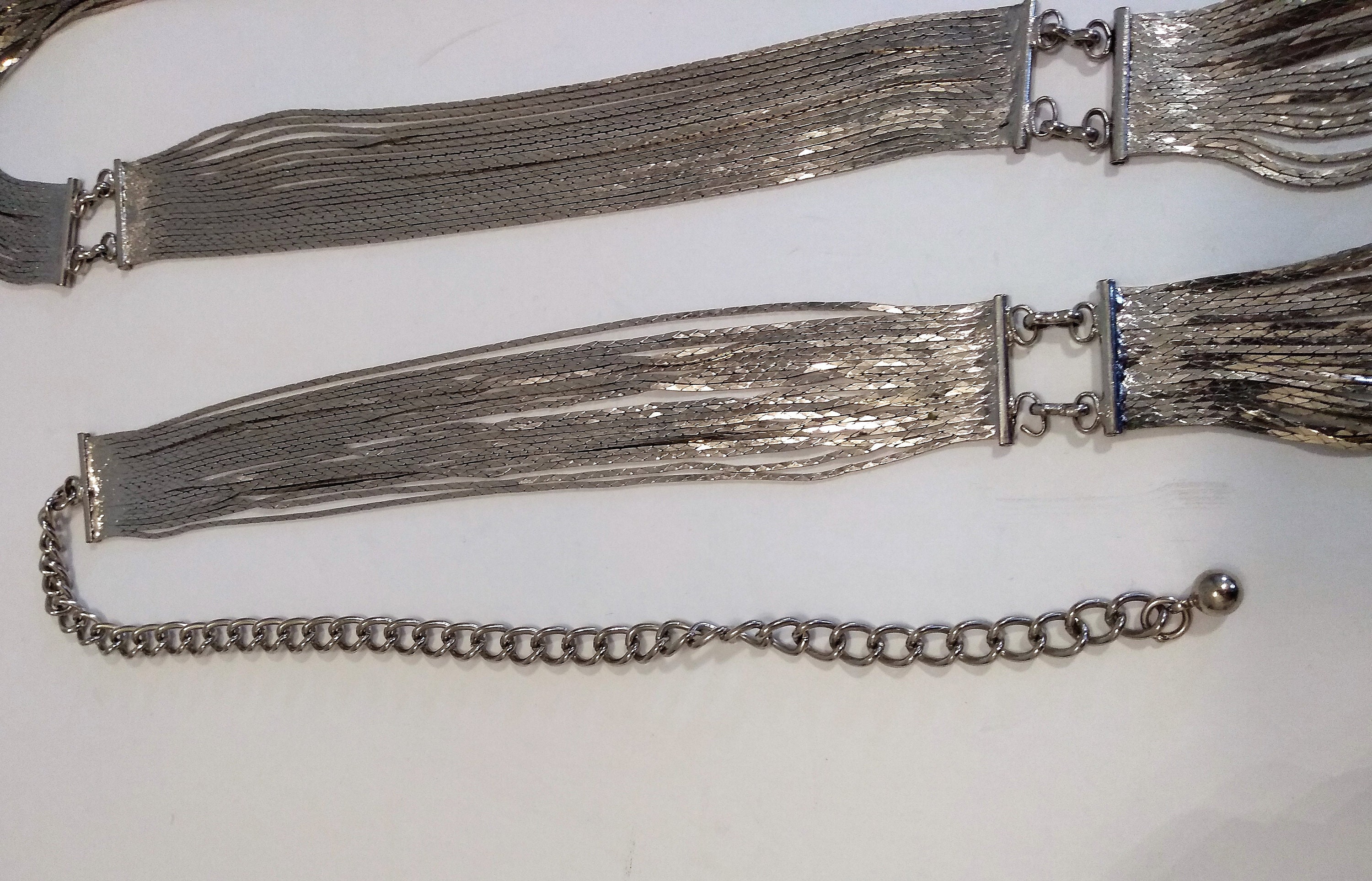 34" Silver Metal Mesh Necklace | Silver Mesh Belt | Long Silver Mesh ...