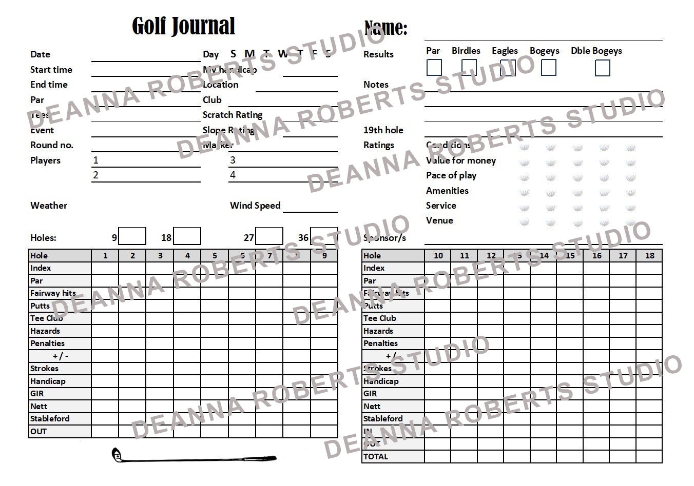 Golf Journal Printable Download JPG/PNG/PDF Golf Records Golf Log Book ...