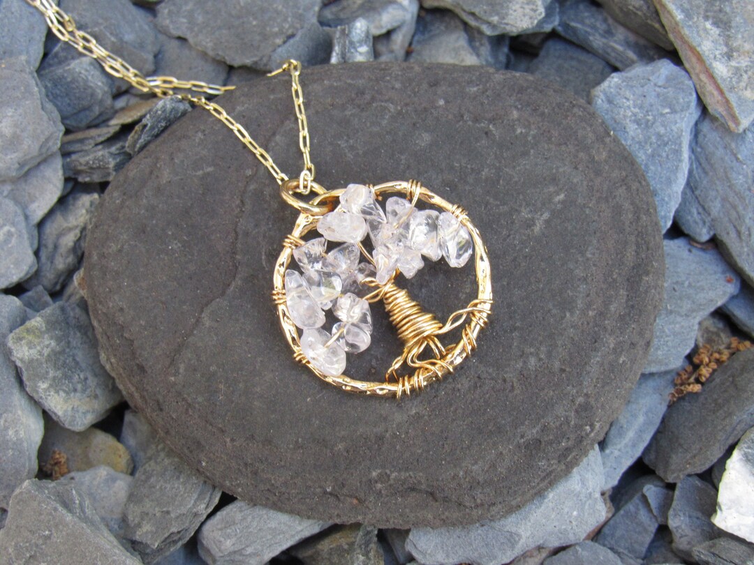 Tree of Life Gold and Clear Crystal Stones Meaningful Jewelry Wire Wrap ...