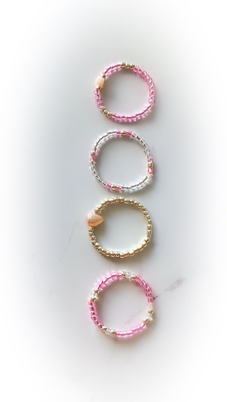 Pink Gold Pearl Minimalist Dainty Seed Bead Stretch Boho 4 Ring Set - Etsy