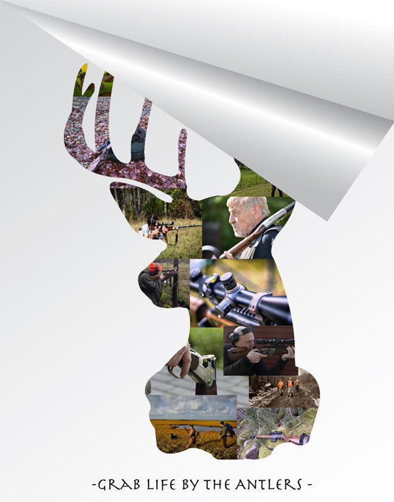 Custom Deer Photo Collage | Hunting Gifts, Skull Art - Etsy