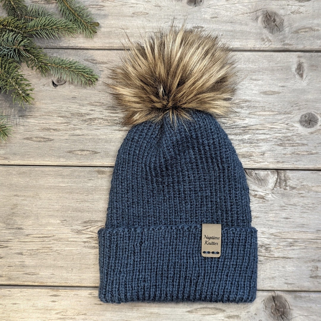 Women's Knitted Wool Blend Winter Hat, Denim Blue Color, Thick Warm ...
