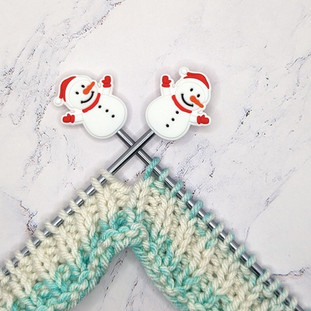 Snowmen Knitting Needle Stoppers: Silicone Stitch Protectors (set of 2 ...