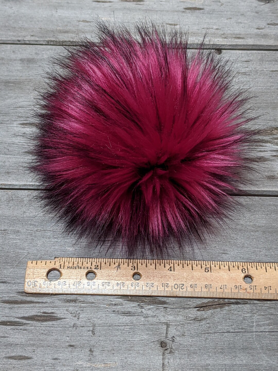 Magenta Faux Fur Pom Pom With Black Tips: Handmade (4-6 Inch Size) - Etsy