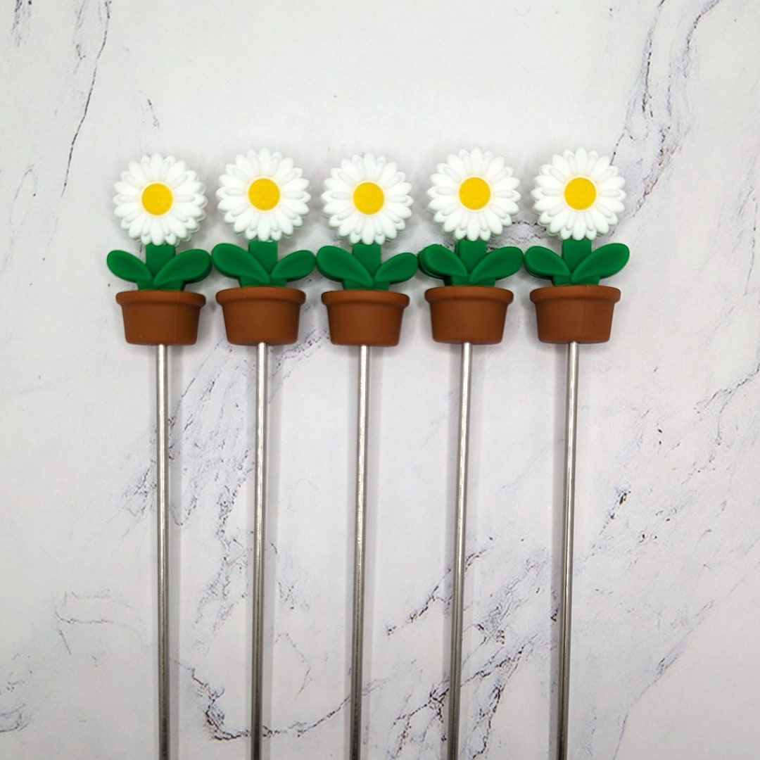 Amigurumi Sticks, White Daisies, Ami Sticks, Set of 5, Crochet Sticks ...