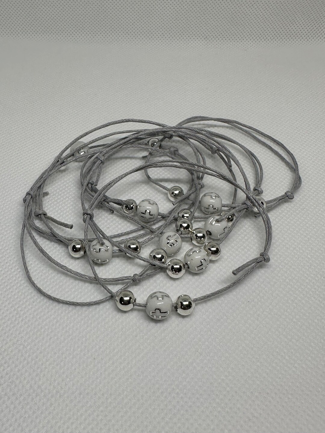 25 - Baptism Martyrika (witness Bracelets) / Wax Cord/round Cross Bead ...