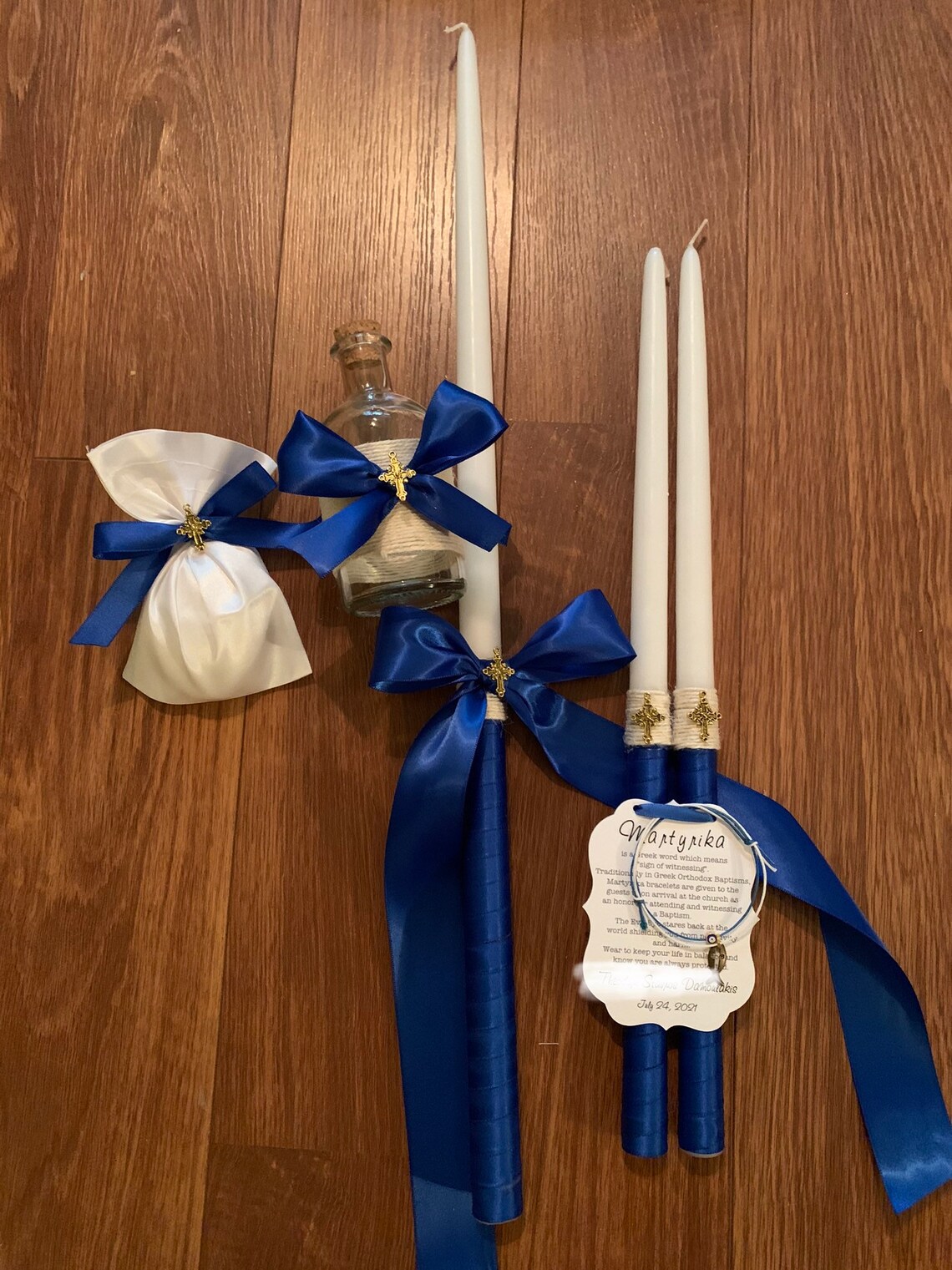 Cross Twine & Royal Blue Satin Bow - Greek Orthodox Baptism Set ...