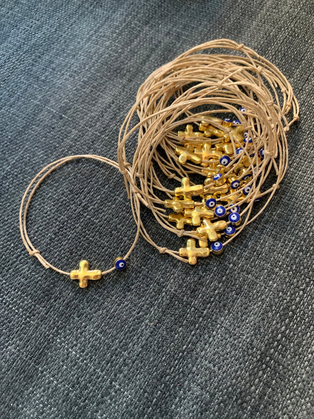 25 - Baptism Martyrika Witness Bracelets Gold Cross Tiny Evil Eye Bead ...